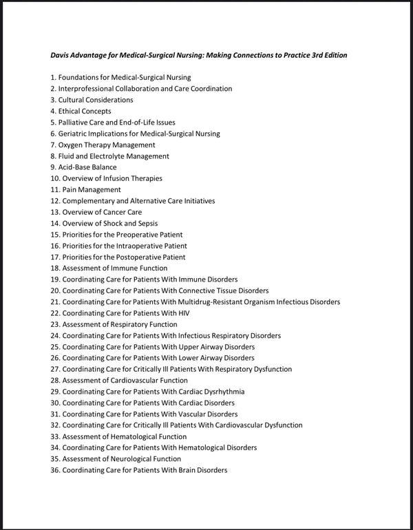 Test Bank Davis Advantage for Medical-Surgical Nursing: Making Connect ...